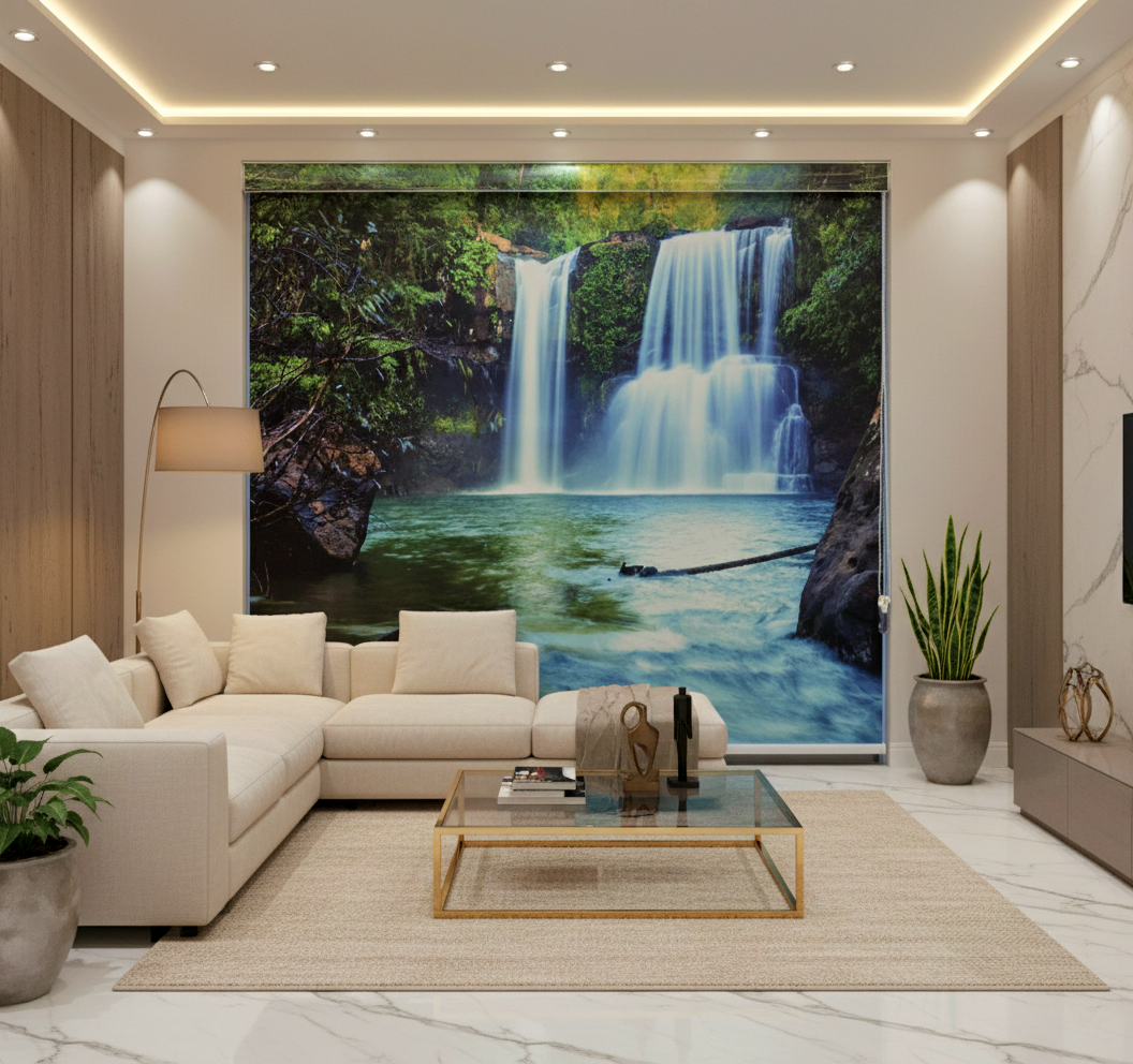 Waterfall Scenery Roller Blinds With Pelmet - Premium Blinds & Curtains ...